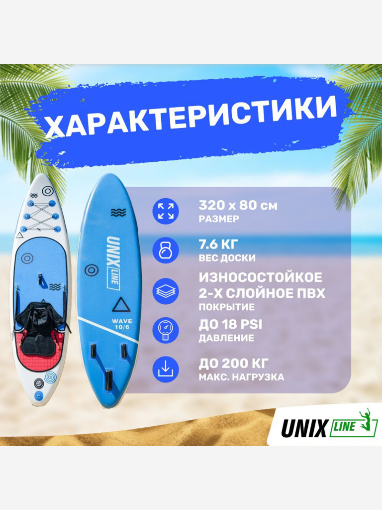 Сап-борд UNIX Line Deep Sea (320 см) + сиденье Морская волна/белый ...