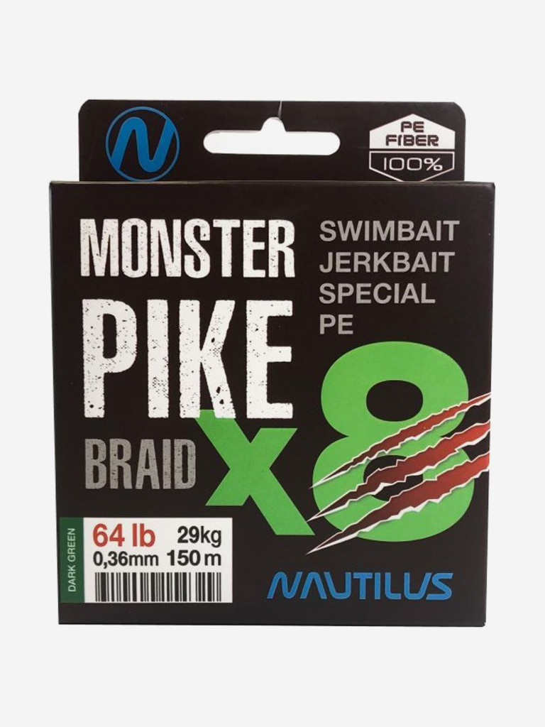 Шнур Nautilus Monster Pike Braid X8 Dark Green d-0.36 29кг 64lb 150м ...