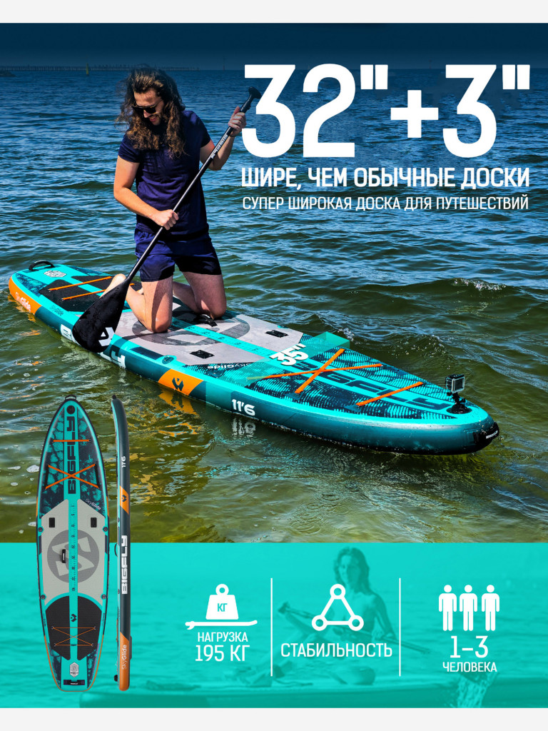 Надувная двухслойная SUP-доска BIGFLY SkyGlide PRO, 11'6" 351*86*15 см ...