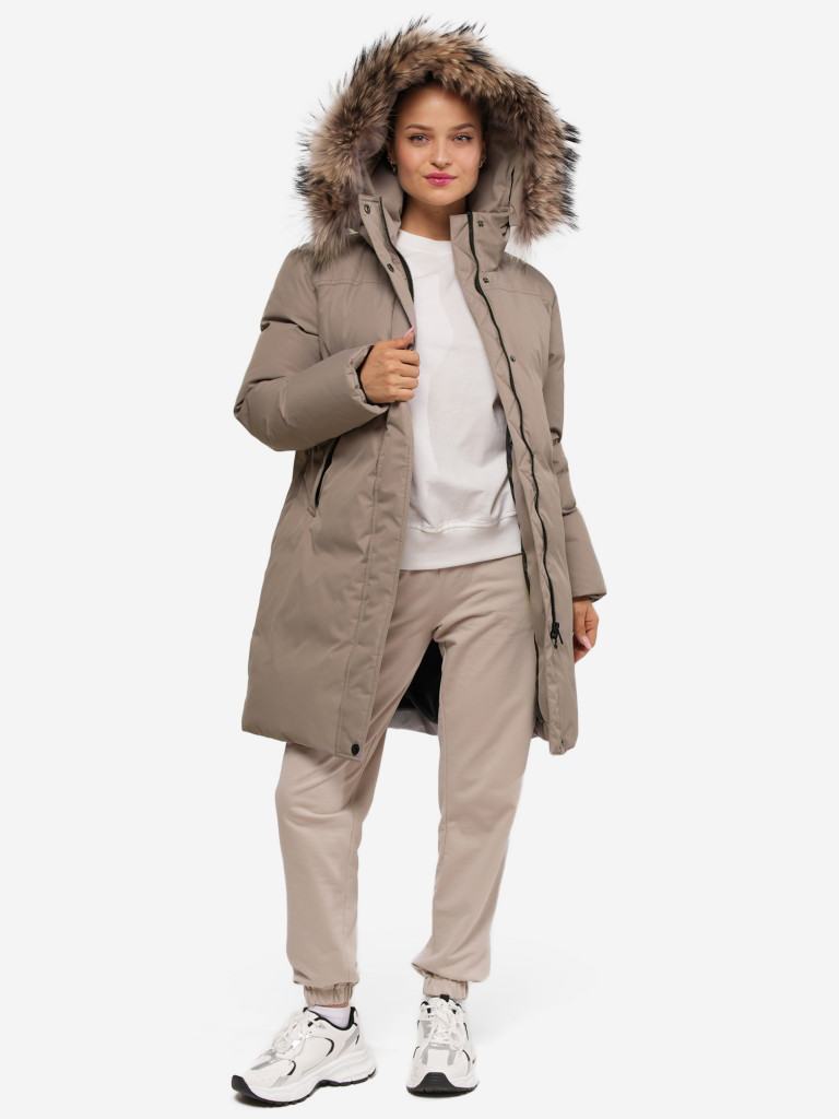 Пуховик женский на натуральном пуху Next Line Темно бежевый цвет — купить за 22100 руб со