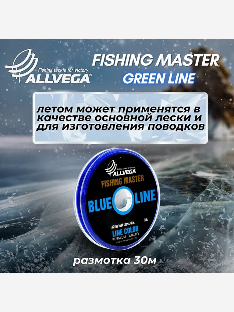 Леска монофильная ALLVEGA "Fishing Master" 30м 0,181мм (2,9кг) голубая ...