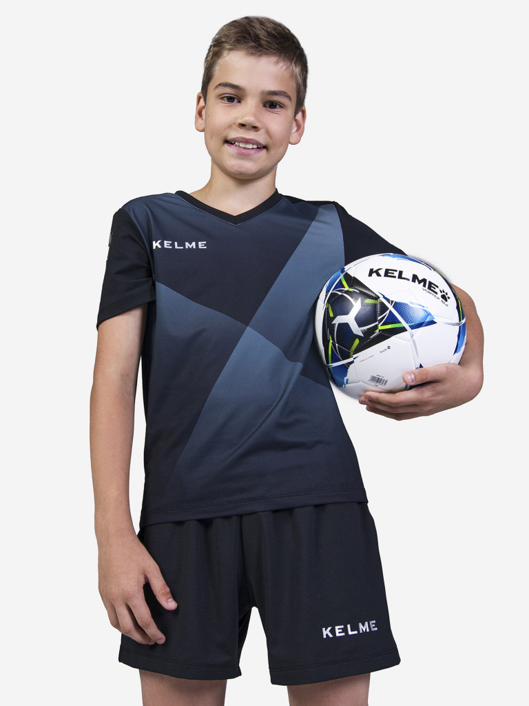Комплект футбольной формы для мальчиков KELME Short Sleeve Football Set Черный/ Темно-серый цвет ...