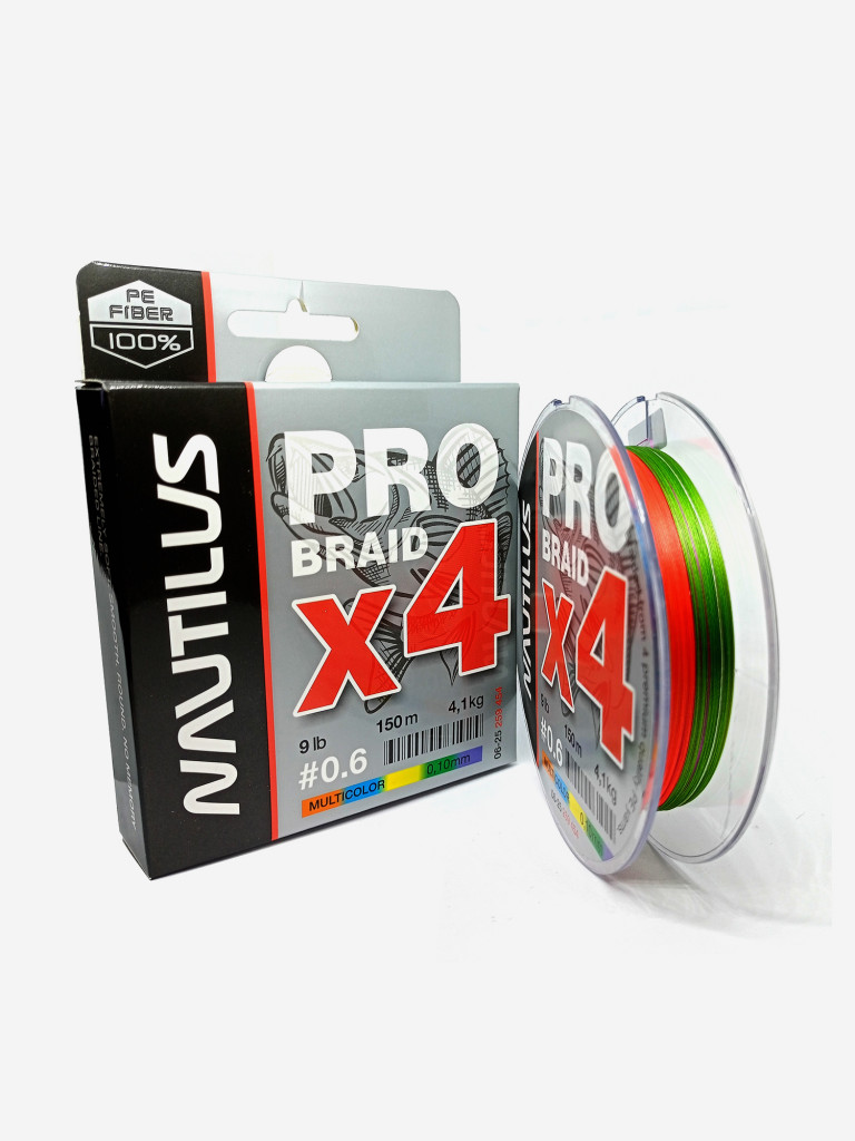 Шнур Nautilus Pro Braid X4 Multicolor d-0.10 4.1кг 9lb 150м оранжевый ...