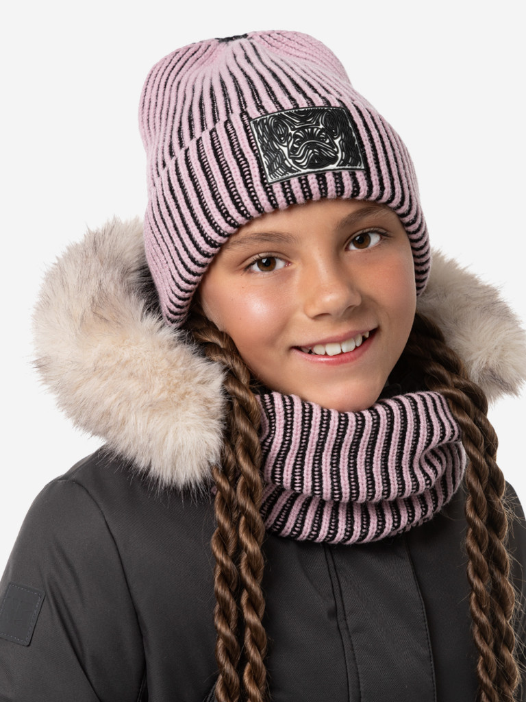 Комплект (шапка и снуд) NIKASTYLE пудра/черный цвет — купить за 2290 руб. со скидкой 33 % ...